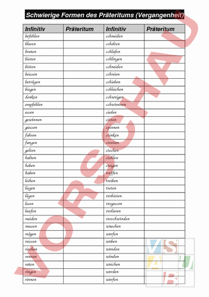 Arbeitsblatt: präteritum - Deutsch - Grammatik