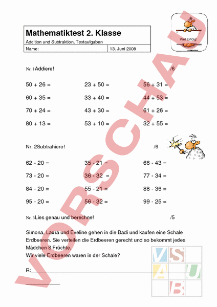Arbeitsblatt: Mathetest - Mathematik - Gemischte Themen