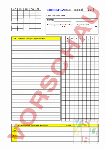 Arbeitsblatt: Wochenplan Leer - Administration / Methodik ...