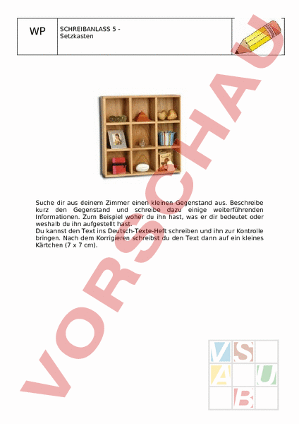 Arbeitsblatt: Setzkasten - Deutsch - Texte schreiben