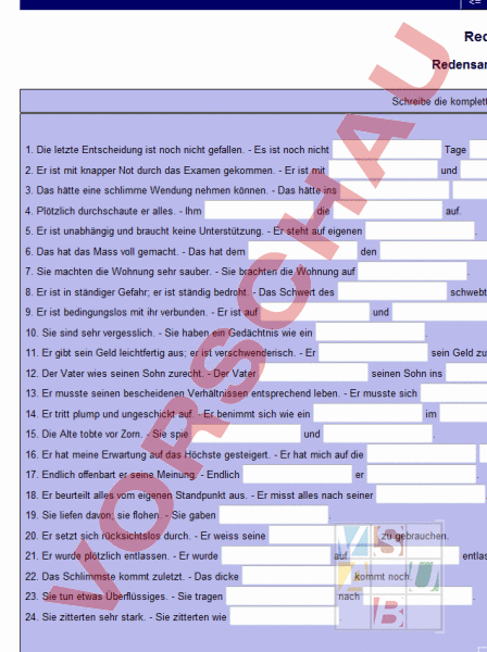 Arbeitsblatt: Redensarten 1 - Deutsch - Wortschatz