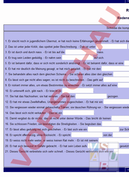 Arbeitsblatt: Redensarten 2 - Deutsch - Wortschatz