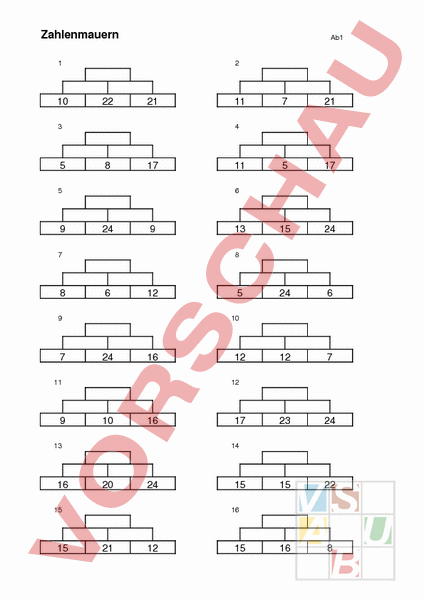 Arbeitsblatt: Addieren mit Zahlenmauer bis 100 - Mathematik - Addition