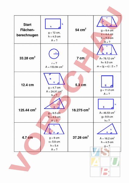 Arbeitsblatt: Domino Flächenberechnung - Geometrie - Flächen