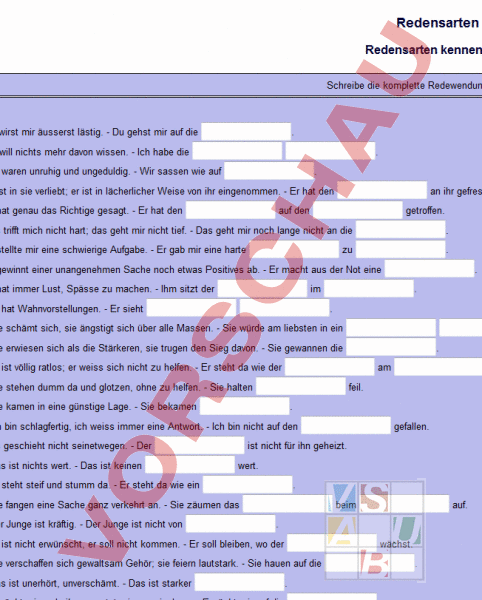 Arbeitsblatt: Redensarten 3 - Deutsch - Wortschatz
