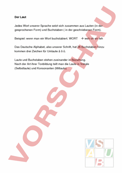 Arbeitsblatt: Die Laute - Deutsch - Grammatik