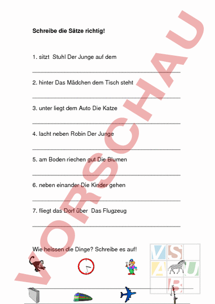 Arbeitsblatt: Sätze bilden - Deutsch - Grammatik