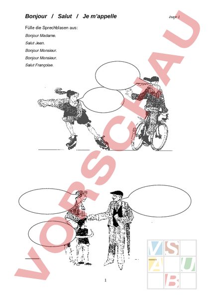 Arbeitsblatt: Bonjour/ Salut/ Je m'appelle - Französisch - Anderes Thema