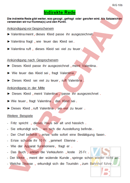 Arbeitsblatt: Indirekte Rede - Deutsch - Grammatik
