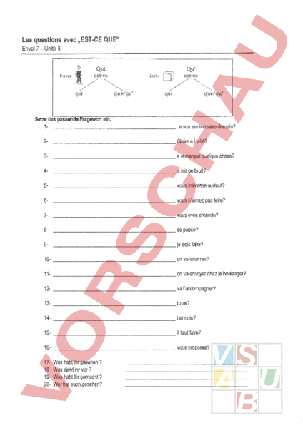 Arbeitsblatt: Envol 7 - Unité 6 - Les questions avec Est-ce que ...