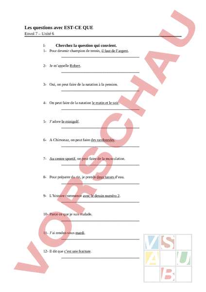 Arbeitsblatt: Envol 7 - Unité 6 - Les questions avec Est-ce que -2 ...