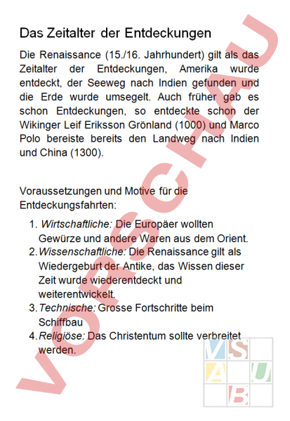 Arbeitsblatt: entdeckungen - Geschichte - Neuzeit