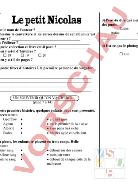 Arbeitsblatt: Le petit Nicolas - Französisch - Lesen / Literatur