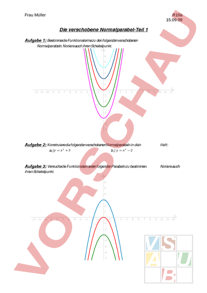 Arbeitsblatt: Verschobene Normalparabel - Mathematik - Gleichungen ...