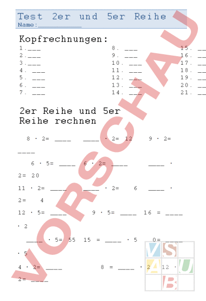 Arbeitsblatt: 2er, 3er Reihen - Mathematik - Multiplikation