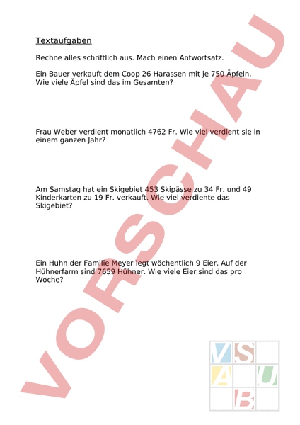 Arbeitsblatt: Textaufgaben zur schriftlichen Multiplikation ...