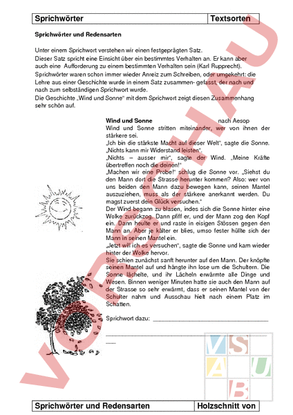 Arbeitsblatt: Sprichwörter / Redensarten - Deutsch - Lesefertigkeit