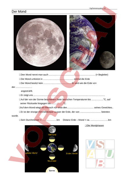 Arbeitsblatt: Der Mond - Geographie - Anderes Thema