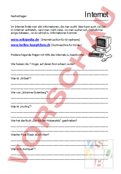 Arbeitsblatt: Internet anwenden - Deutsch - Anderes Thema
