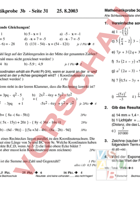 Arbeitsblatt: 20 verschiedene Proben und Tests 8.Schuljahr - Mathematik ...