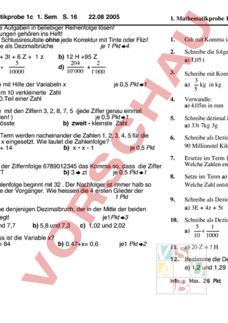 Arbeitsblatt: 20 verschiedene Proben, Tests 6. Klasse - Mathematik ...