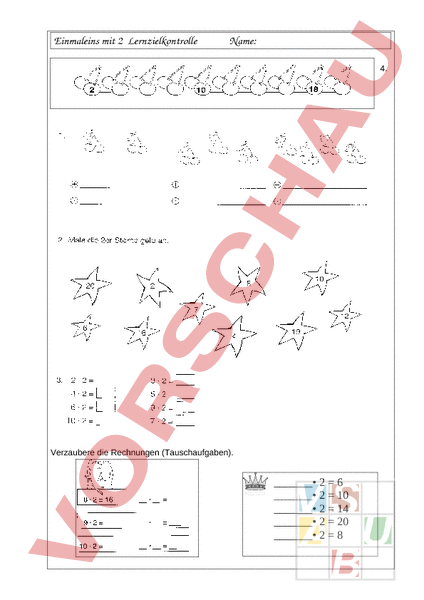 Arbeitsblatt: Lernkontrolle 2er-Reihe - Mathematik - Multiplikation