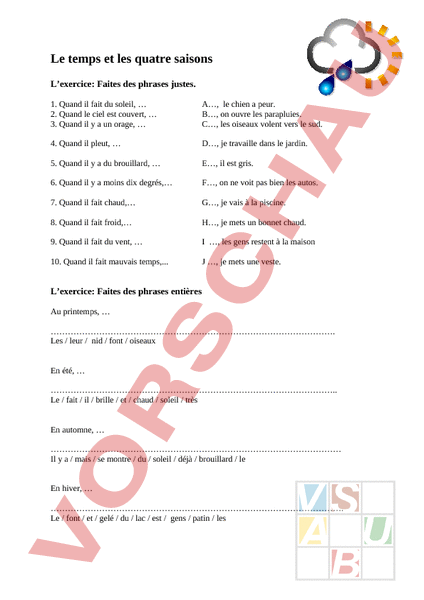 Arbeitsblatt: Le temps et les saisons - Französisch - Anderes Thema