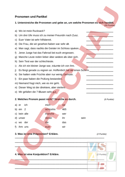Arbeitsblatt: Pronomen und Partikel - Deutsch - Grammatik