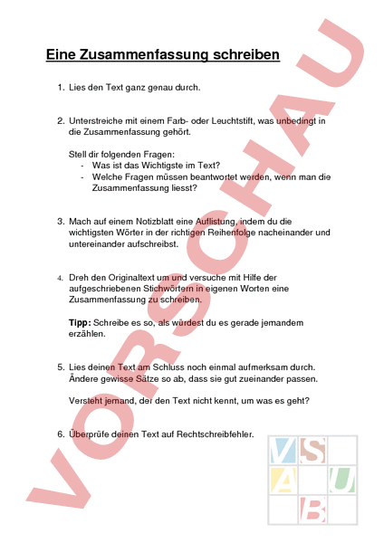 Arbeitsblatt: Zusammenfassung schreiben - Deutsch - Texte schreiben Arbeitsblatt: Zusammenfassung schreiben - Deutsch - Texte schreiben