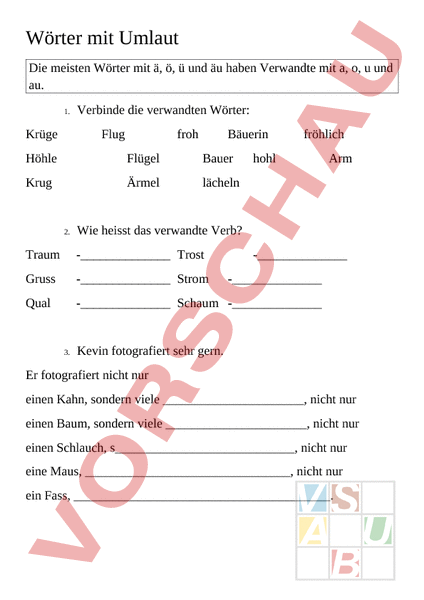 Arbeitsblatt: Wörter mir Umlaut - Deutsch - Rechtschreibung Arbeitsblatt: Wörter mir Umlaut - Deutsch - Rechtschreibung