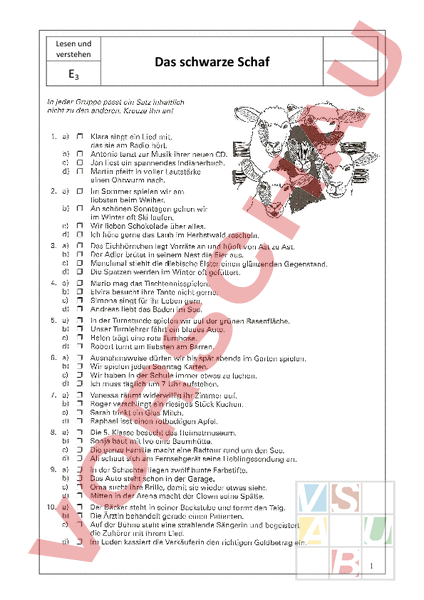 Arbeitsblatt: Lesen und Verstehen 11 - Deutsch - Textverständnis