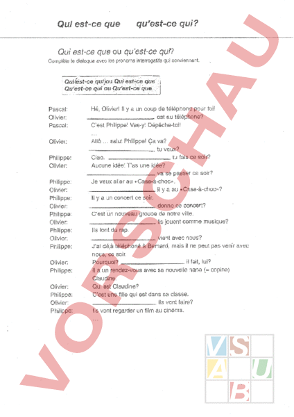 Arbeitsblatt: Envol 7 - unité 7:Qui est-ce qui, qu'est-ce qui ...
