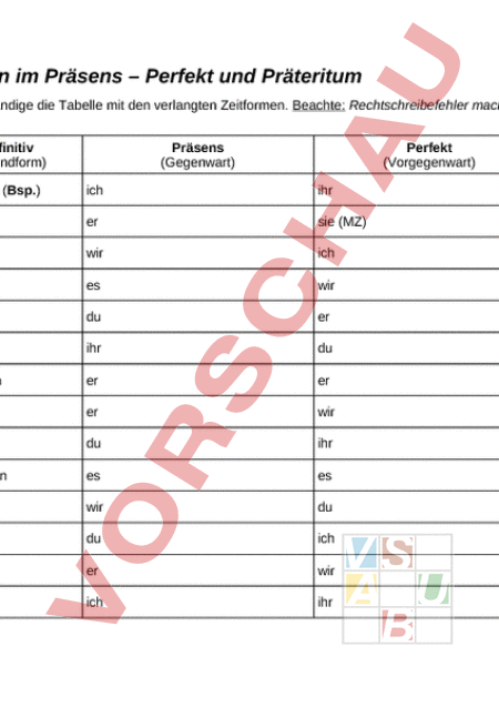 Arbeitsblatt: Verben im Präsens – Perfekt und Präteritum - Deutsch ...