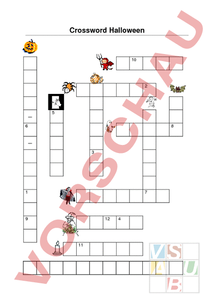 Arbeitsblatt: Kreuzworträtsel Halloween - Englisch - Wortschatz