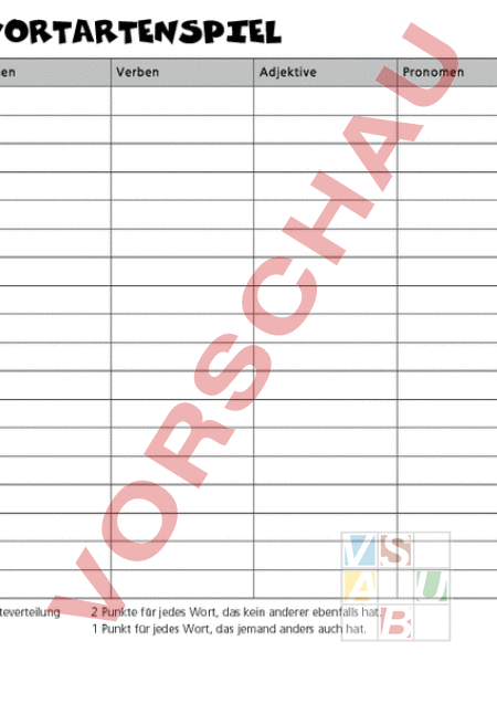 Arbeitsblatt: Stadt-Land-Fluss Wortarten - Deutsch - Grammatik