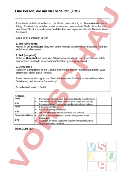 Arbeitsblatt: Eine wichtige Person - Deutsch - Texte schreiben