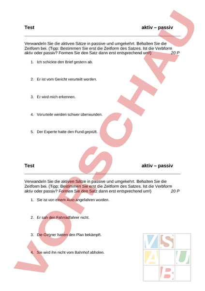 Arbeitsblatt: Aktiv Passiv - Deutsch - Grammatik