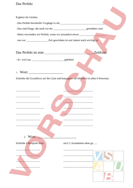 Arbeitsblatt: Das Perfekt - Deutsch - Grammatik