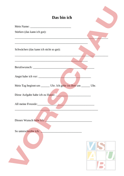 Arbeitsblatt: Das bin ich - Deutsch - Anderes Thema