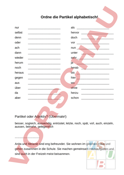 Arbeitsblatt: Liste Partikeln : Arbeitsblatt: Präpositionen (Liste der ...
