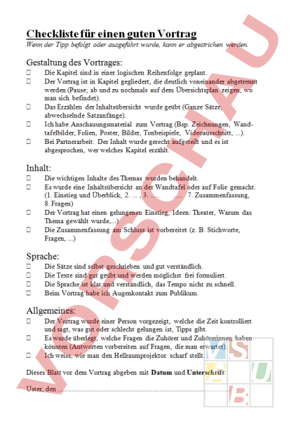 Arbeitsblatt: Vorbereitung eines Vortrages - Deutsch - Anderes Thema
