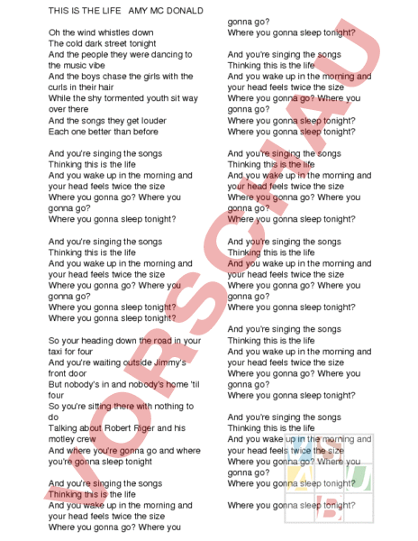 Arbeitsblatt: This is the Life Amy Mc Donald - Musik - Singen / Lieder