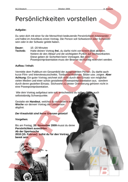 Arbeitsblatt: Persönlichkeiten vorstellen - Deutsch - Vorlesen ...