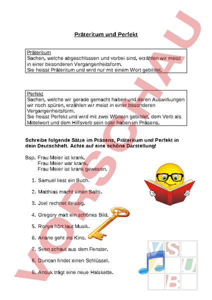 Arbeitsblatt: Präteritum und Perfekt - Deutsch - Grammatik
