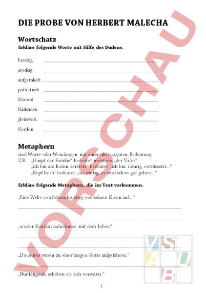 Arbeitsblatt: Die Probe - Deutsch - Leseförderung / Literatur