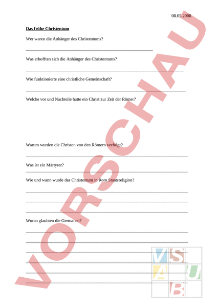 Arbeitsblatt: Das frühe Christentum - Geschichte - Altertum
