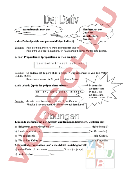 Arbeitsblatt: Dativ - Deutsch - DaZ