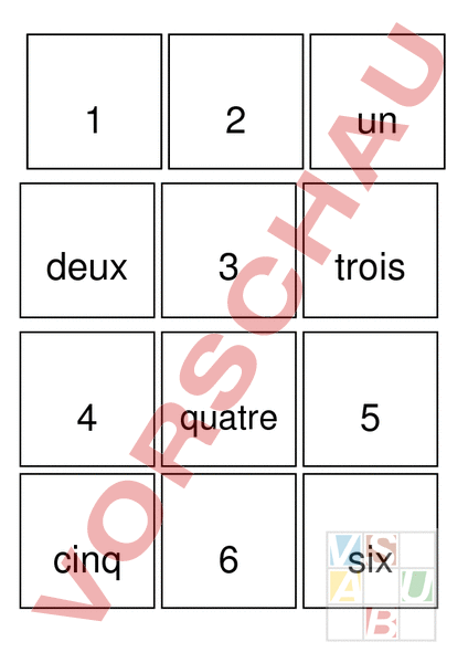 Arbeitsblatt: Memory Zahlen und Farben - Französisch - Wortschatz