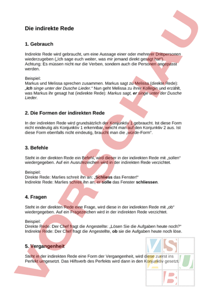 Arbeitsblatt: Indirekte Rede - Deutsch - Grammatik