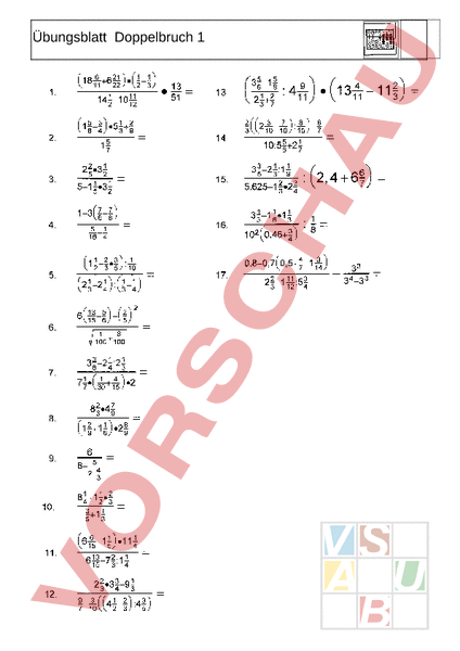 Arbeitsblatt: Übungsblatt Doppelbruch 1 - Mathematik - Brüche ...